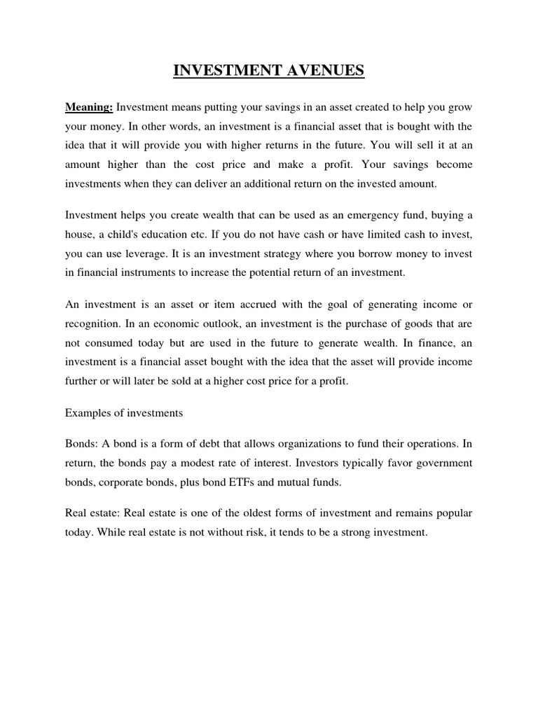 Invest Ment Avenue | PDF | Investing | Diversification (Finance)
