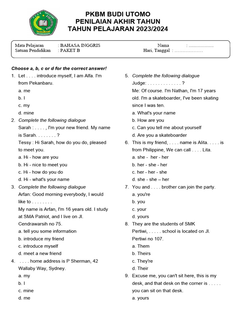 SOAL BING PAKAET B | PDF