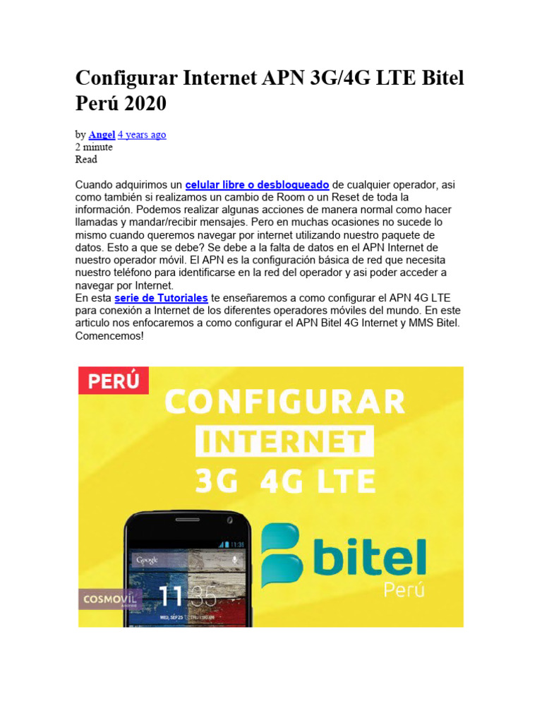 Configuración APN Bitel 4G Internet y MMS | PDF | Servicio de Mensajes ...