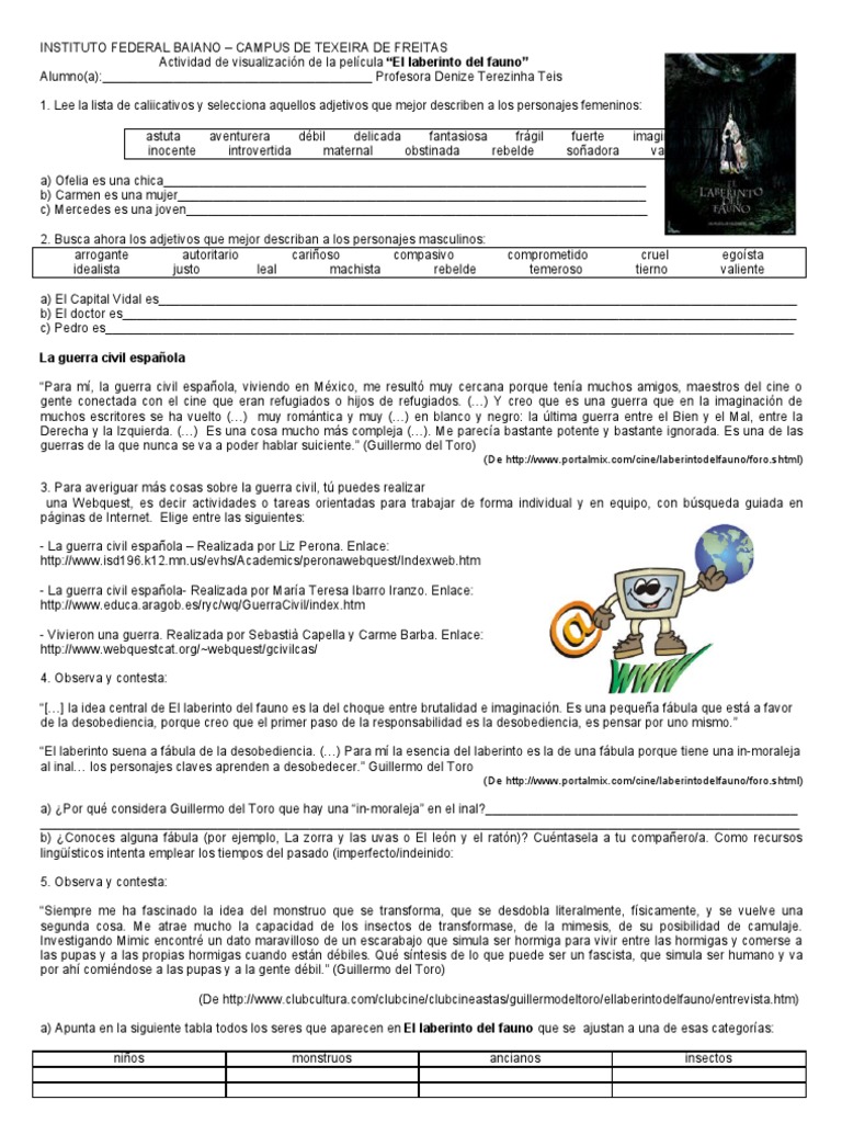 Análisis de personajes en El laberinto del fauno | PDF | Libros para ...