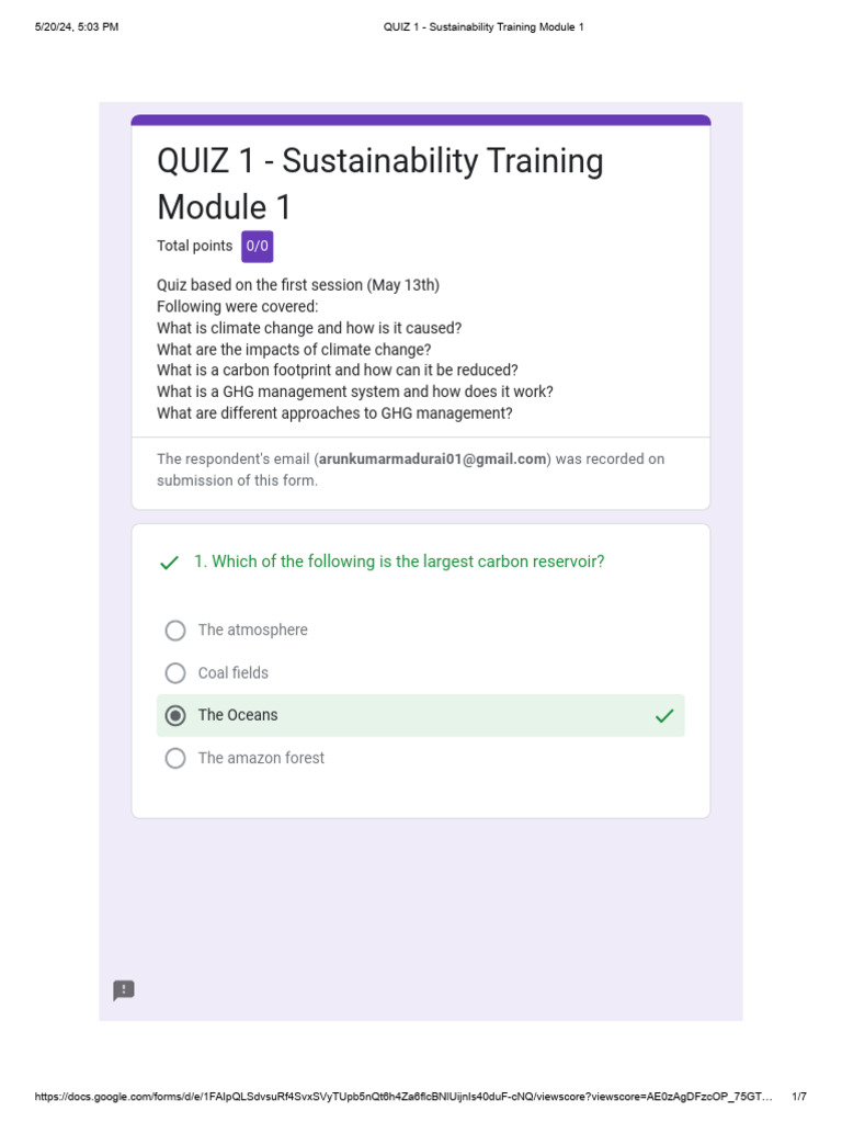 Climate Change Quiz for Sustainability Training | PDF | Climate Change ...