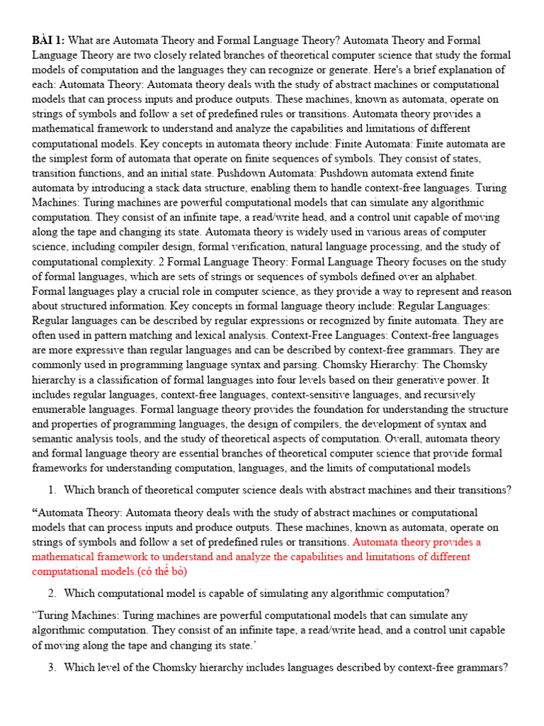 AUTOMATA CUỐI KÌ | PDF | Automata Theory | Computational Complexity Theory