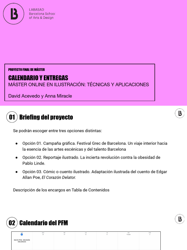 Calendario y Tareas del PFM en Ilustración | PDF