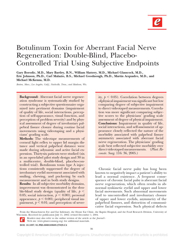 (2005) - Botulinum Toxin For Aberrant Facial Nerve Regeneration ...