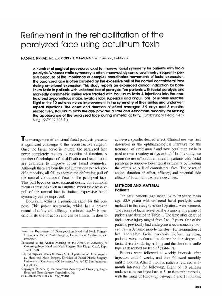 (1997). Refinement in the Rehabilitation of the Paralyzed Face using ...