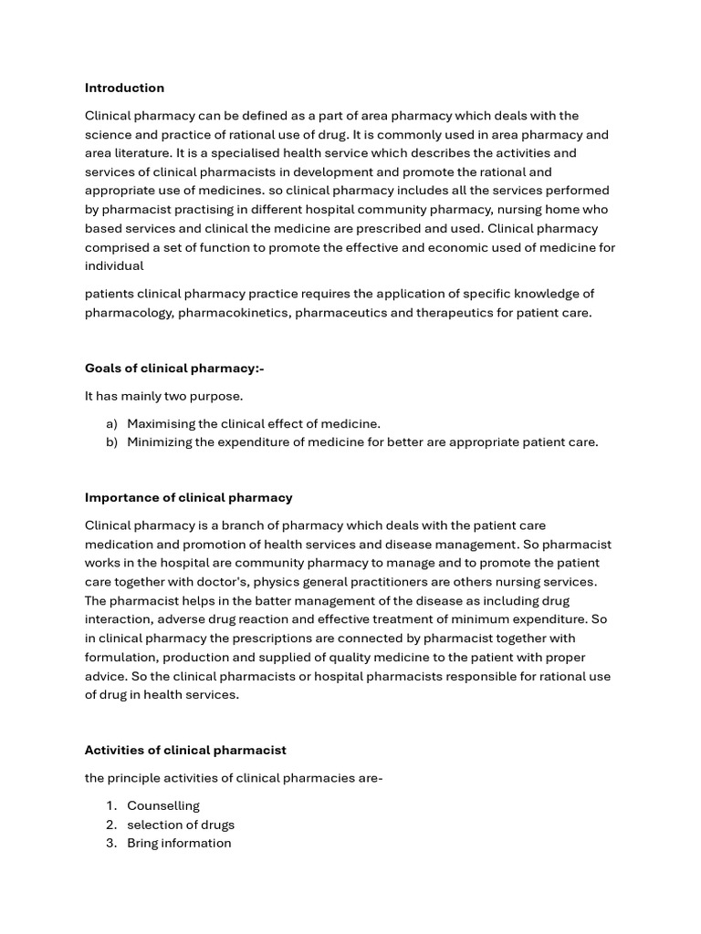 Clinical Pharmacy Note (1) | PDF | Pharmacy | Heart