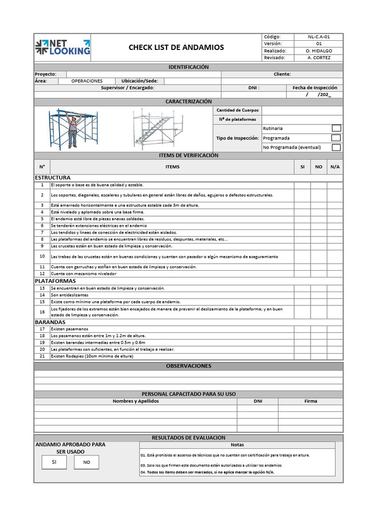 Check List Andamio | Descargar gratis PDF | Documento de identidad ...