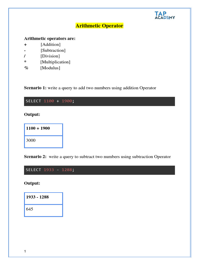 ARITHMETIC_OPERATORS_-Notes_lyst4455 | PDF | Multiplication | Arithmetic ARITHMETIC_OPERATORS_-Notes_lyst4455 | PDF | Multiplication | Arithmetic