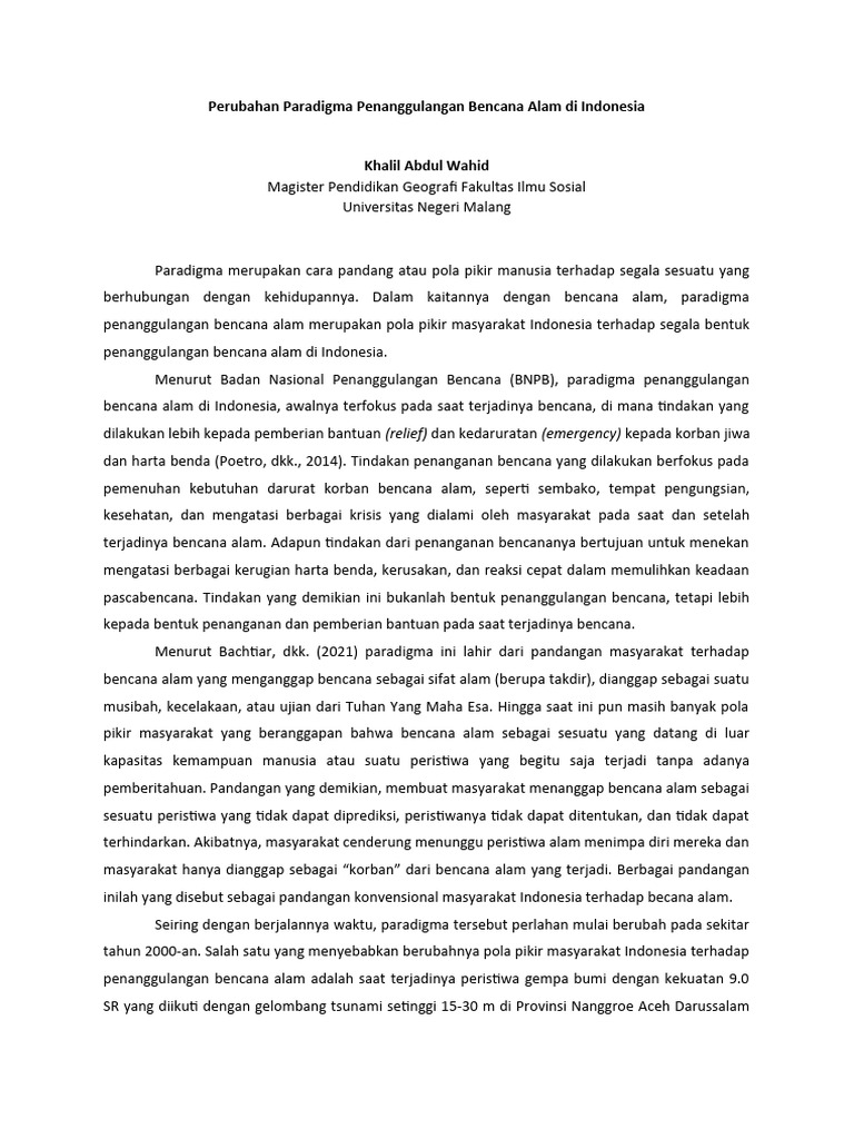Perubahan Paradigma Penanggulangan Bencana | PDF