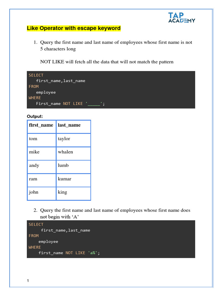 Like Operator With Escape Keyword - Notes Lyst7524 | PDF | Software ...