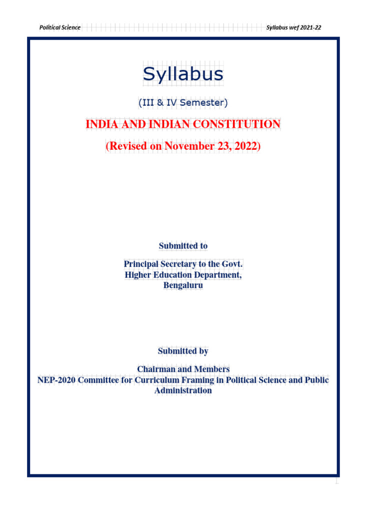 India and Indian Constitution Syllabus | PDF | Politics | History
