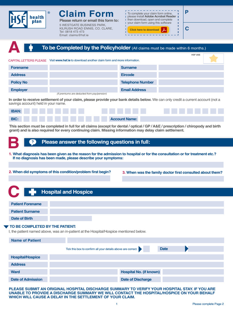 Patient Claim Form Instructions | PDF | Hospital | Patient