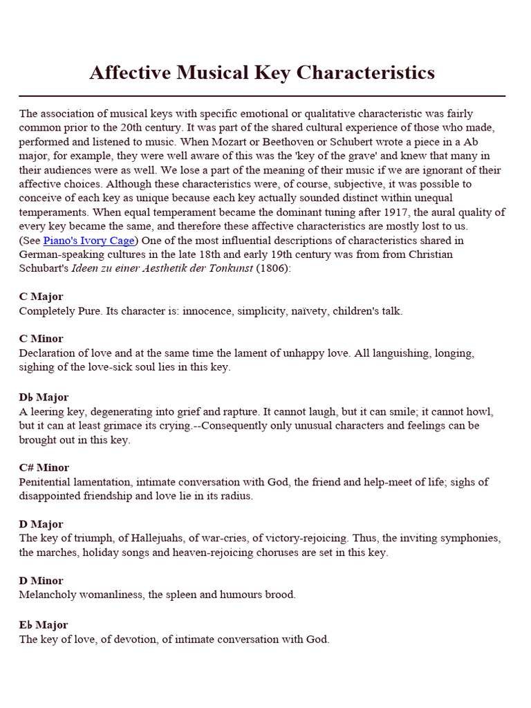 Affective Musical Key Characteristics | PDF | Love | Emotions