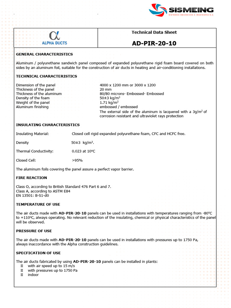 ALPHA PIR DUCT DATA SHEET 2023[2] | PDF