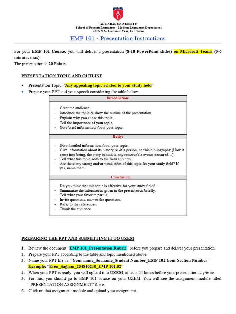 EMP 101 Presentation Guidelines | PDF | Microsoft Power Point | Human Communication