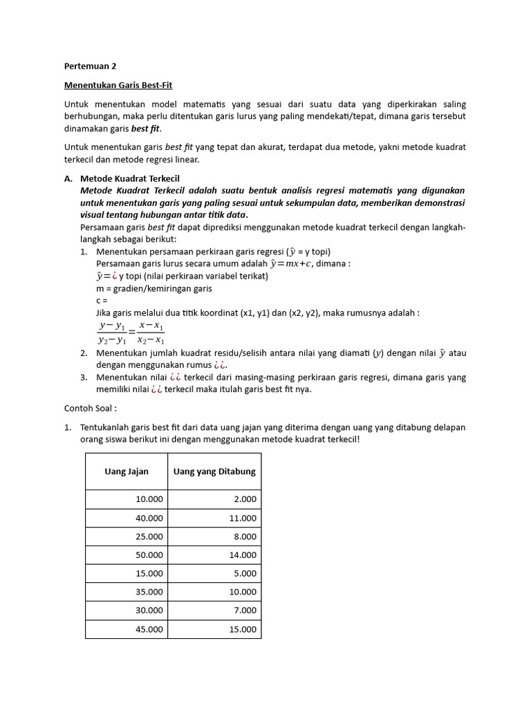 Metode Kuadrat Terkecil untuk Garis Best Fit | PDF