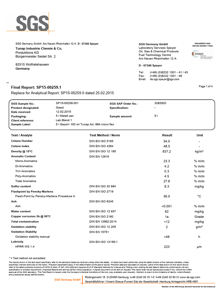 SGS 984 989 Certificate | PDF | Diesel Fuel | Specification (Technical ...