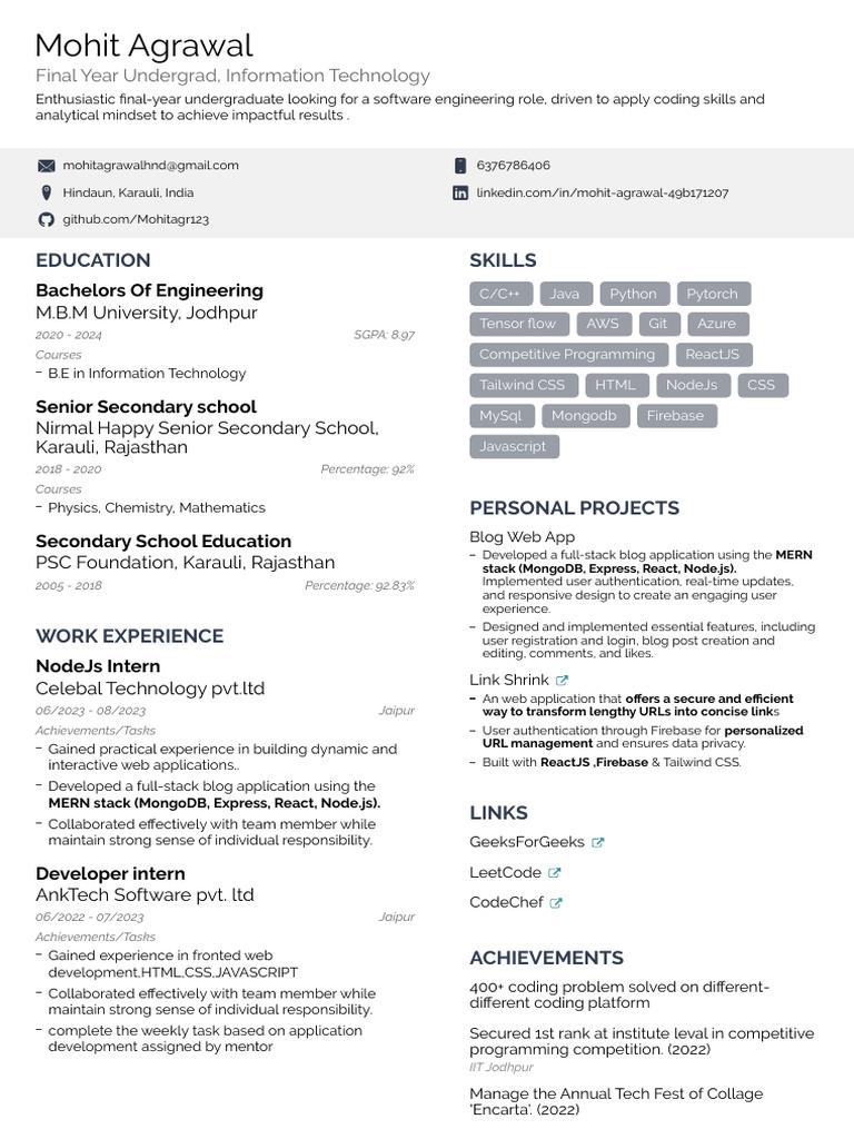 Mohit's Resume | PDF | World Wide Web | Internet & Web