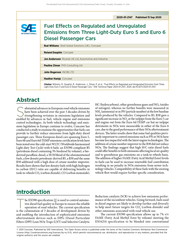Diesel Fuel Impact on Emissions in Euro Cars | PDF | Diesel Fuel ...