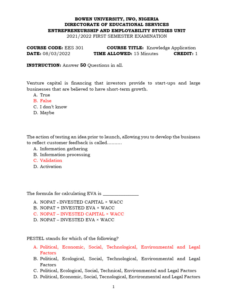 EES 301 Questions Practice | PDF | Feasibility Study | Taxes