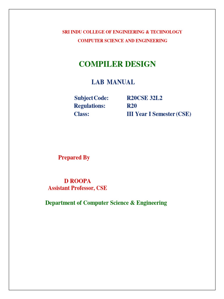 R20cse32l2 Compiler Design Lab Pdf Parsing Computer Program