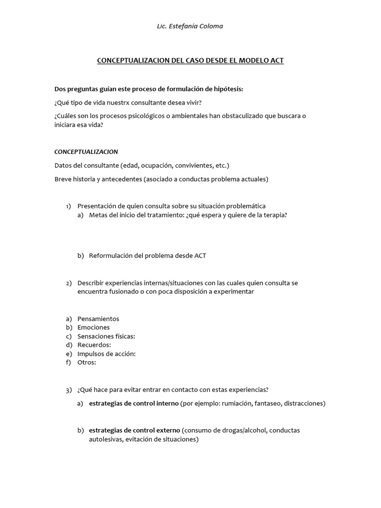 Conceptualizacion Del Caso Desde El Modelo Act | PDF