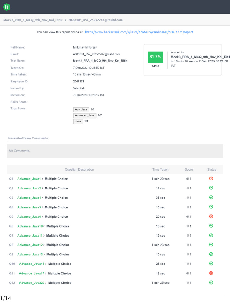 Report - Mock3 - PRA - 1 - MCQ - 9th - Nov - Kol - Ritik - 4685501 - 857 - 25292267 - TCSLTD ...