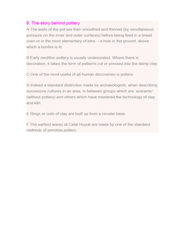 Reading Part 2 | PDF | Pottery