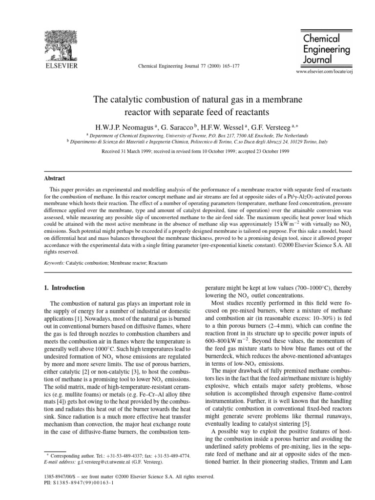 Catalytic combustion in membrane reactor | Download Free PDF | Chemical ... Catalytic combustion in membrane reactor | Download Free PDF | Chemical ...