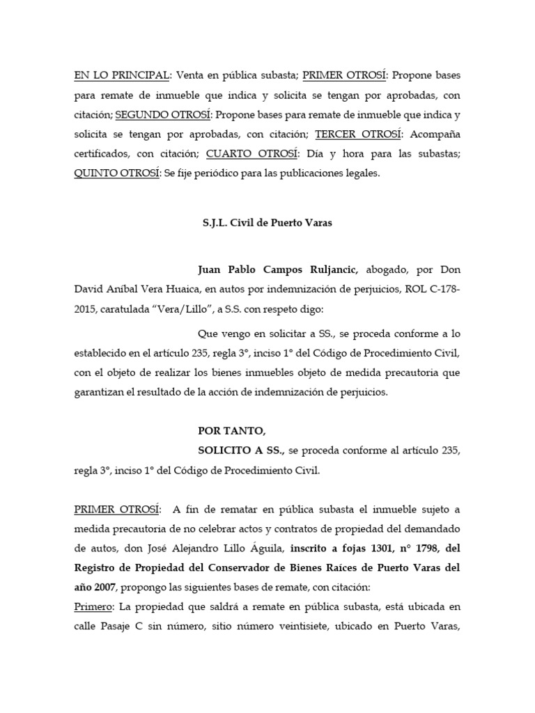 Bases para Remate | PDF | Propiedad | Subasta