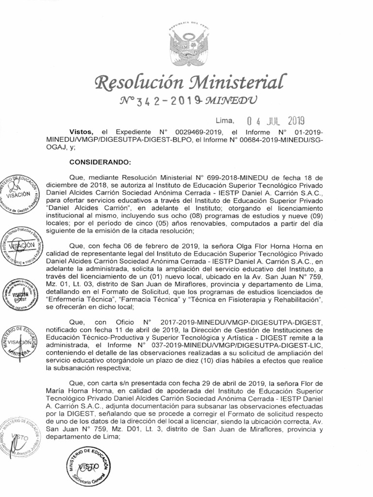 RM N 342-2019-Minedu | PDF