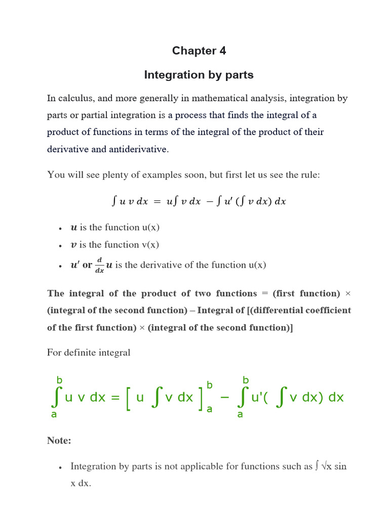 Integration by Parts | PDF | Function (Mathematics) | Integral