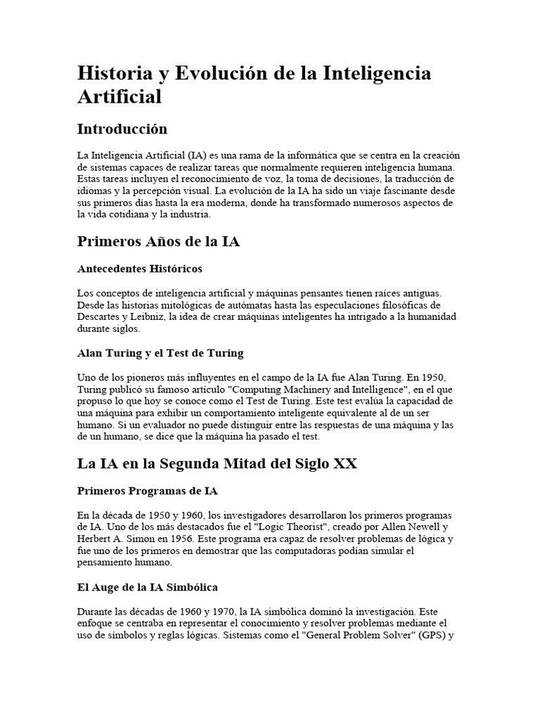 Historia y Evolución de la Inteligencia Artificial | PDF | Inteligencia artificial ...