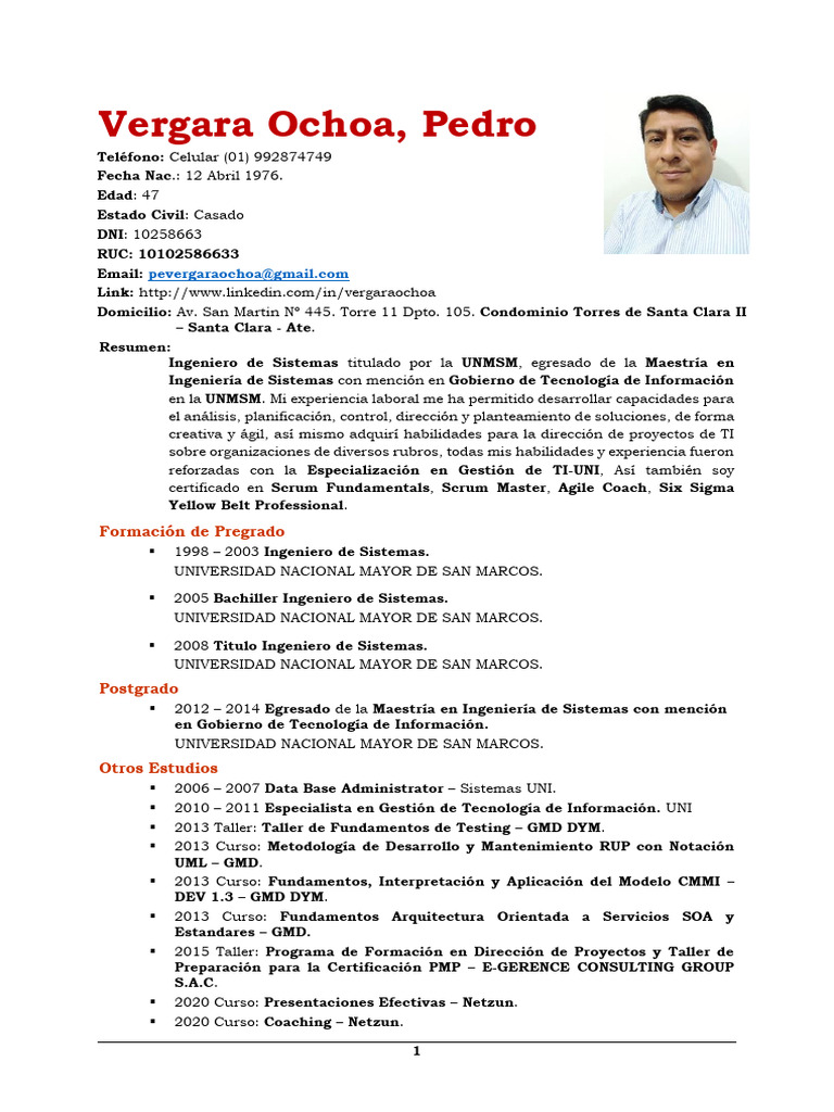 CV Pedro Vergara Ochoa Nov 2023 Perfil Analista TRazabilidad | PDF | Software | Ingeniería de ...