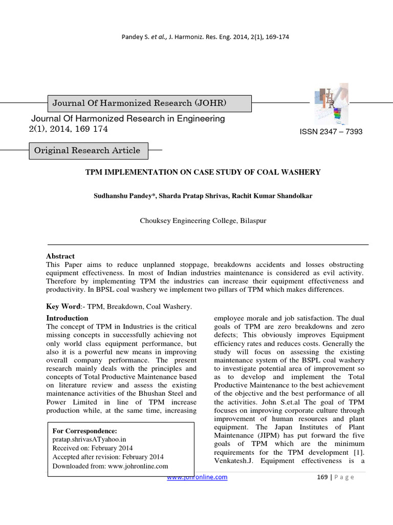 TPM Implementation On Case Study of Coal Washery | PDF
