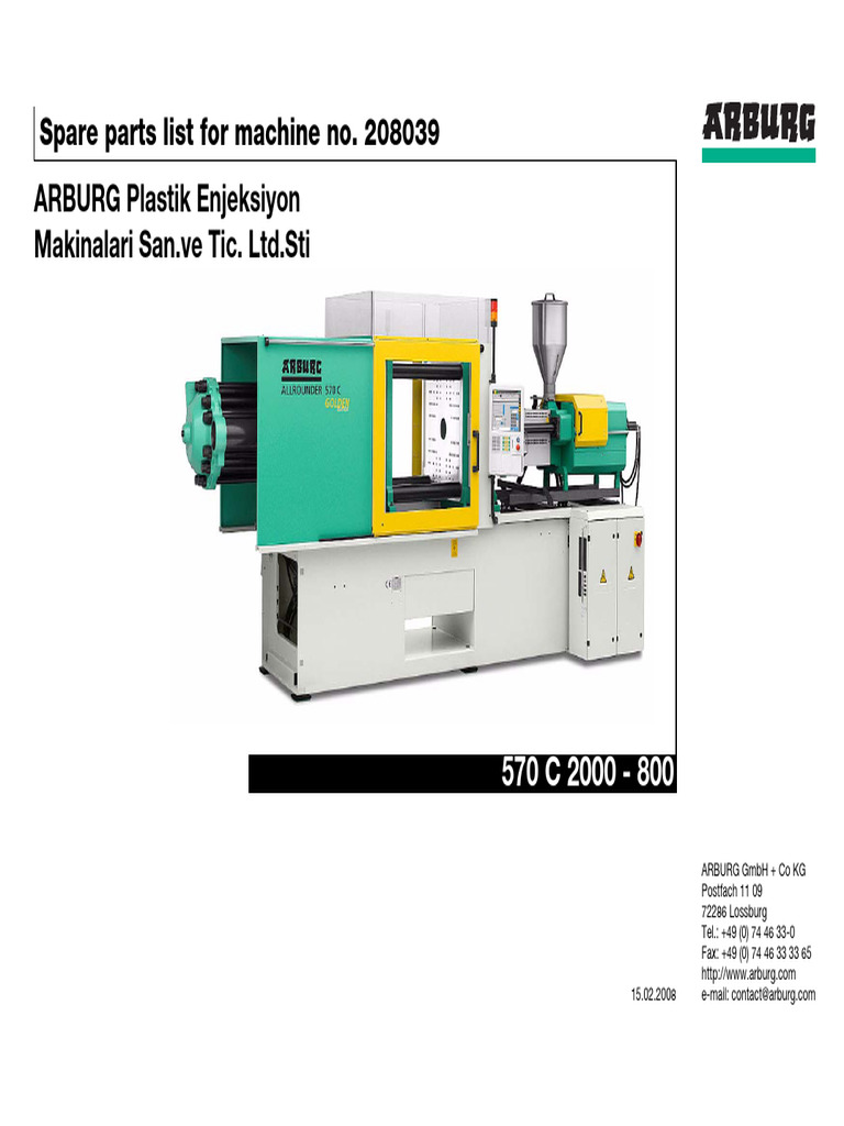 Spare Parts List For Machine No. 208039 ARBURG Plastik Enjeksiyon ...