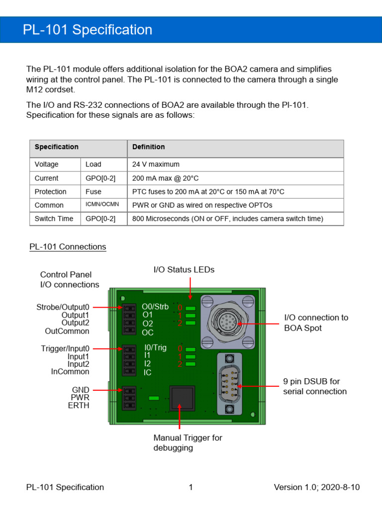 PL-101 Module Specifications for BOA2 Camera | PDF | Computers