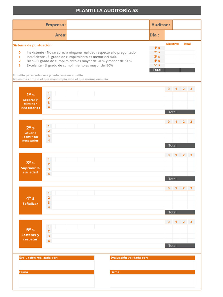 Plantilla de Excel Auditoria 5s | PDF