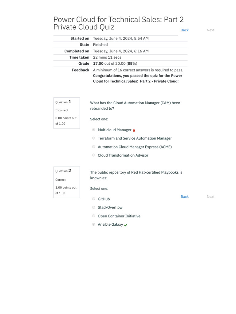 Power Cloud For Technical Sales - Part 2 Private Cloud Quiz - Attempt Review | Download Free PDF ...