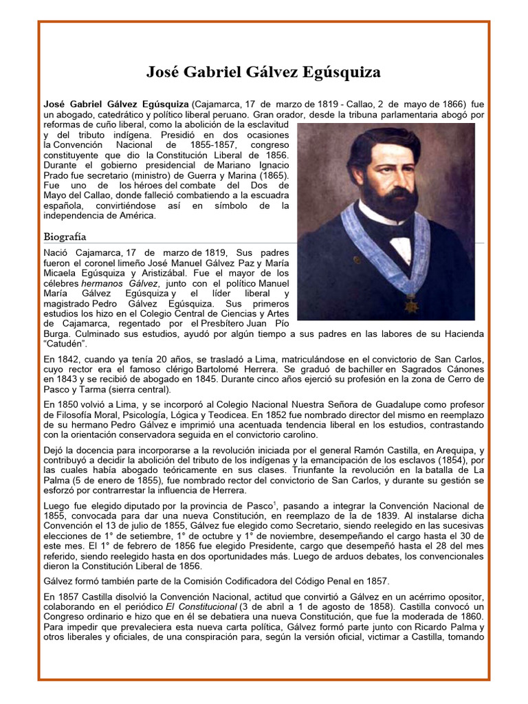 José Gabriel Gálvez Egúsquiza | PDF | Viajes y turismo | Historia