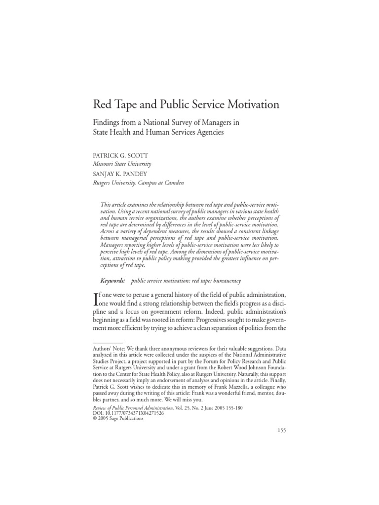 Red Tape and Public Service Motivation | PDF | Survey Methodology