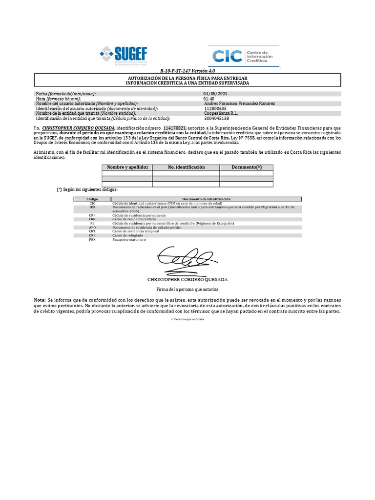 Autorizacion Cic 114170821 | PDF | Documento de identidad