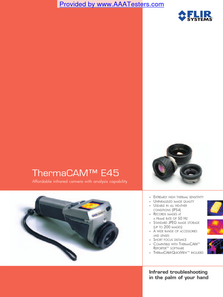 FLIR E45 Thermal Imager Specifications Spec Sheet | PDF | Infrared | Camera