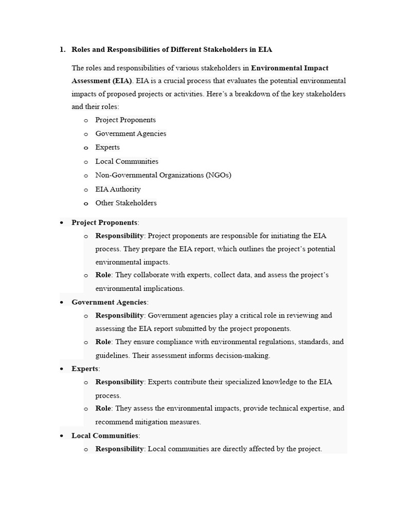 EIA Stakeholders and Their Roles Explained | PDF | Environmental Impact ...