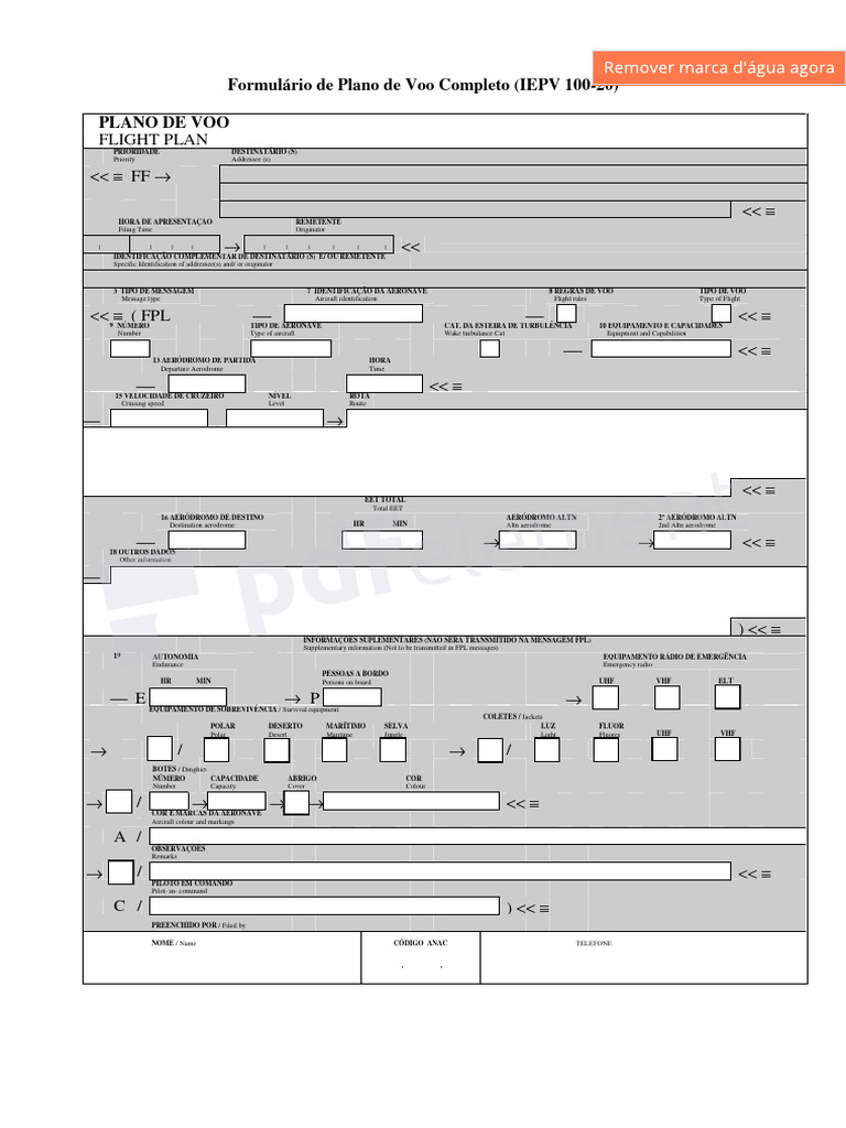 Formulario Plano de Voo Editavel | PDF | Segurança da aviação ...