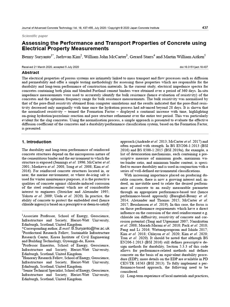 Japan Concrete Institute - Assessing the Performance and Transport ...