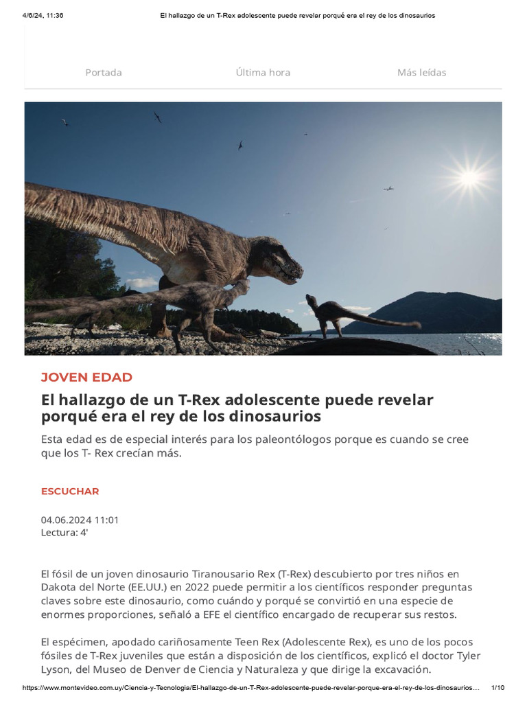 El Hallazgo de Un T-Rex Adolescente Puede Revelar Porqué Era El Rey de ...