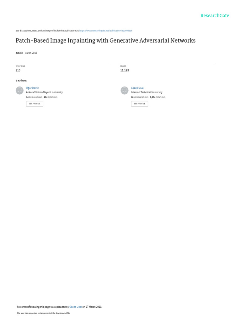 Patch-Based Image Inpainting With Generative Adversarial Networks | PDF | Machine Learning ...