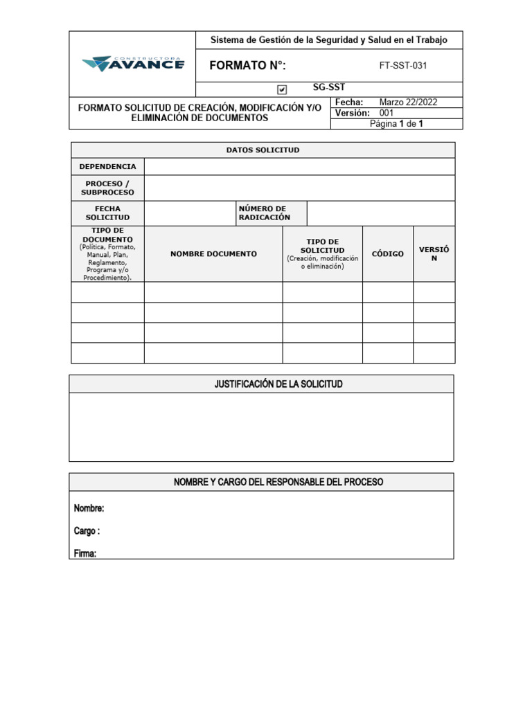 Formato - Modificacion de Documentos | PDF | Negocios | Finanzas y dinero