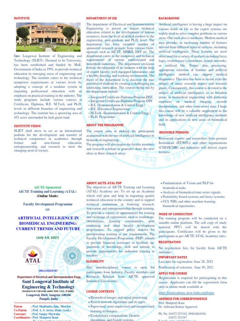 Brochure ATAL Biomedical 24 | PDF | Engineering | Artificial Intelligence
